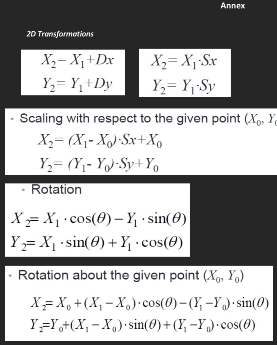 2D Transformations X2=X1+DxY2=Y1+DyX2=X1⋅SxY2=Y1⋅Sy - | Chegg.com