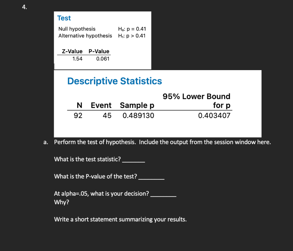 Solved Descriptive Statistics Perform the test of | Chegg.com