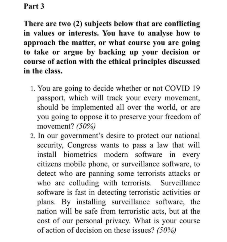 Solved Part 3 There are two (2) subjects below that are | Chegg.com