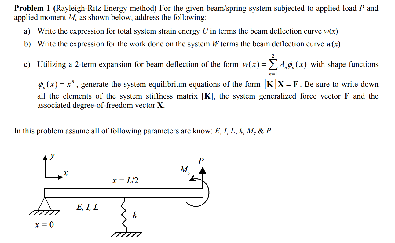 Problem 1 (Rayleigh-Ritz Energy method) For the given | Chegg.com
