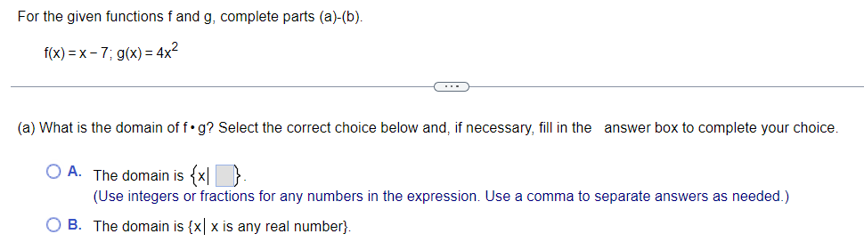Solved For the given functions f and g, complete parts | Chegg.com
