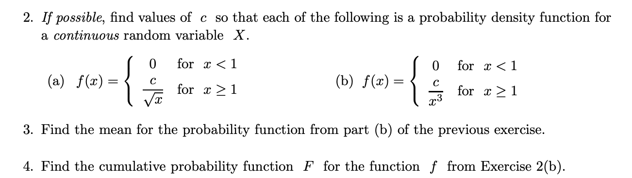 Solved 2. If possible, find values of c so that each of the | Chegg.com