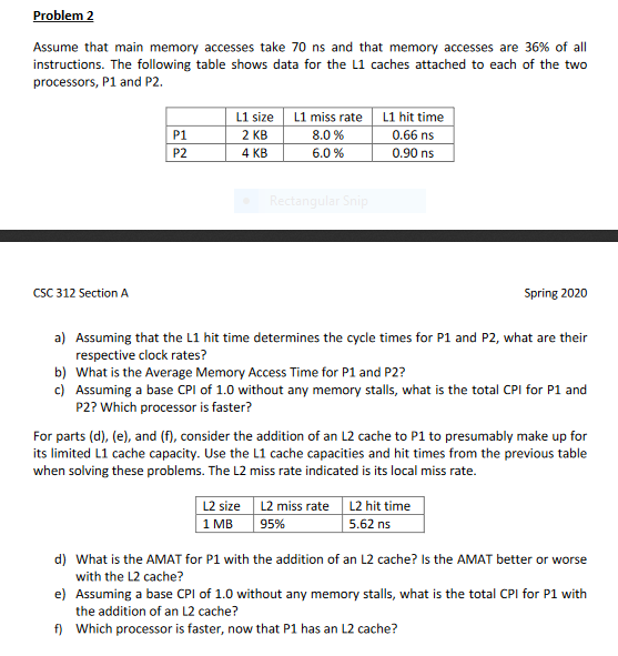 Solved Problem 2 Assume That Main Memory Accesses Take 70 Ns 2321