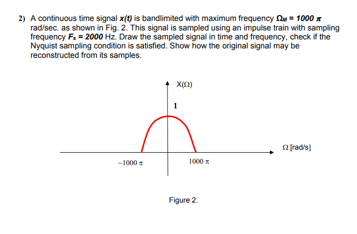 Solved 2) A continuous time signal x(t) is bandlimited with | Chegg.com