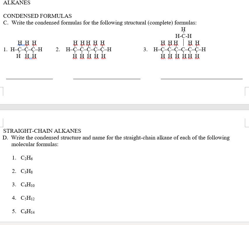 Solved ALKANES CONDENSED FORMULAS C. Write the condensed | Chegg.com