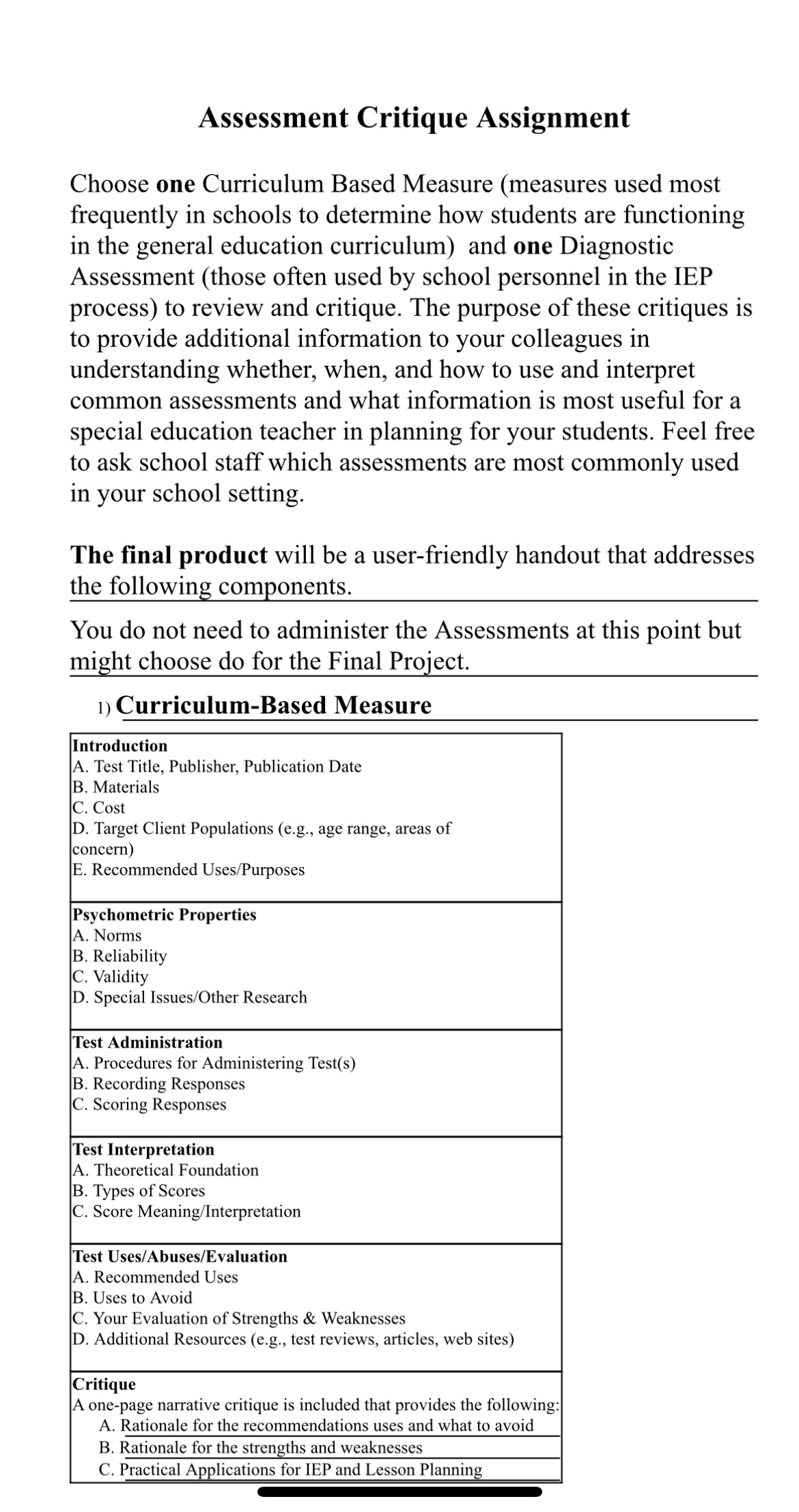 Assessment Critique Assignment Choose one Curriculum | Chegg.com