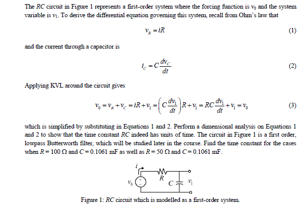 Solved The RC circuit in Figure 1 represents a first-order | Chegg.com