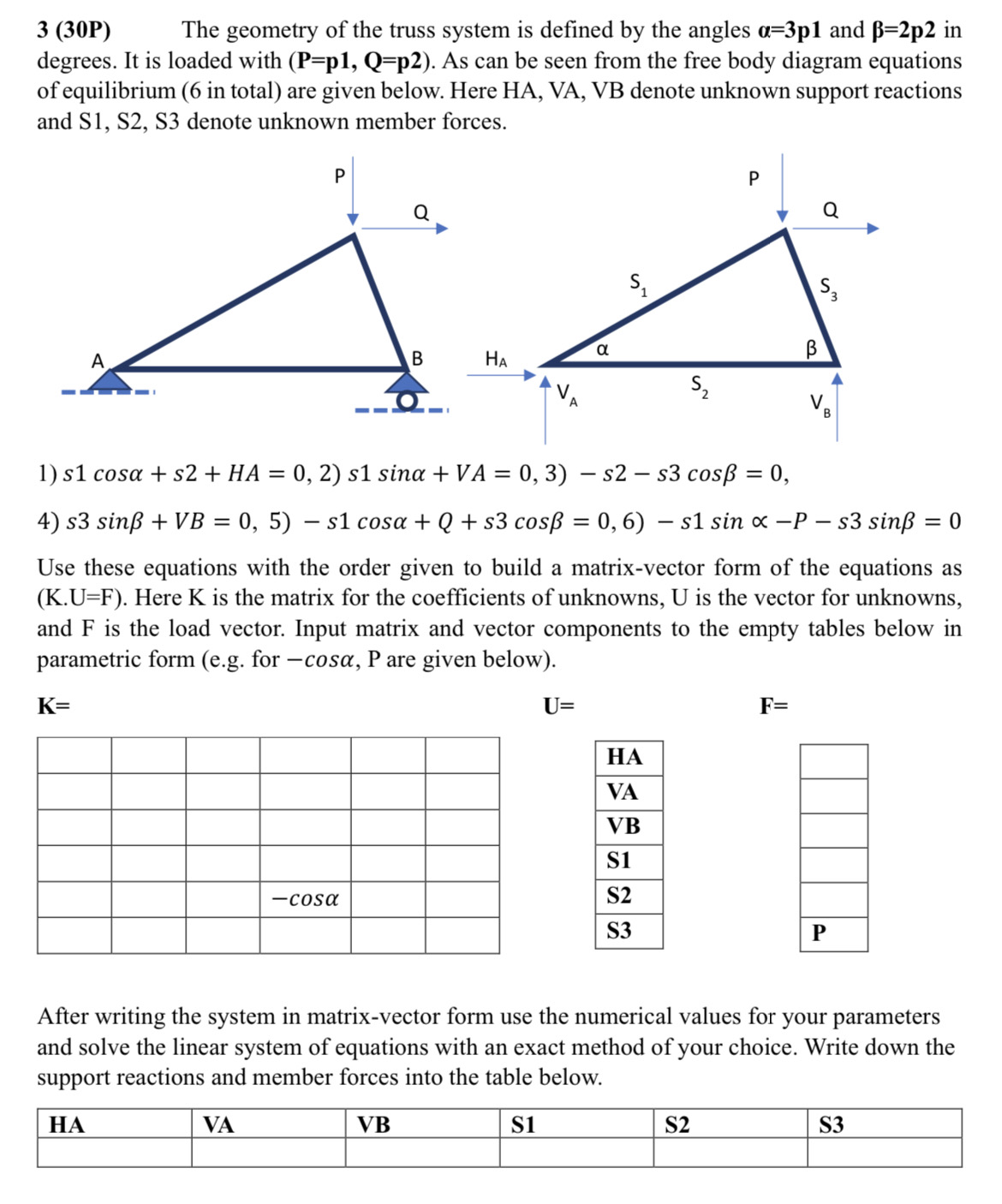 Solved 3 (30P) The geometry of the truss system is defined | Chegg.com