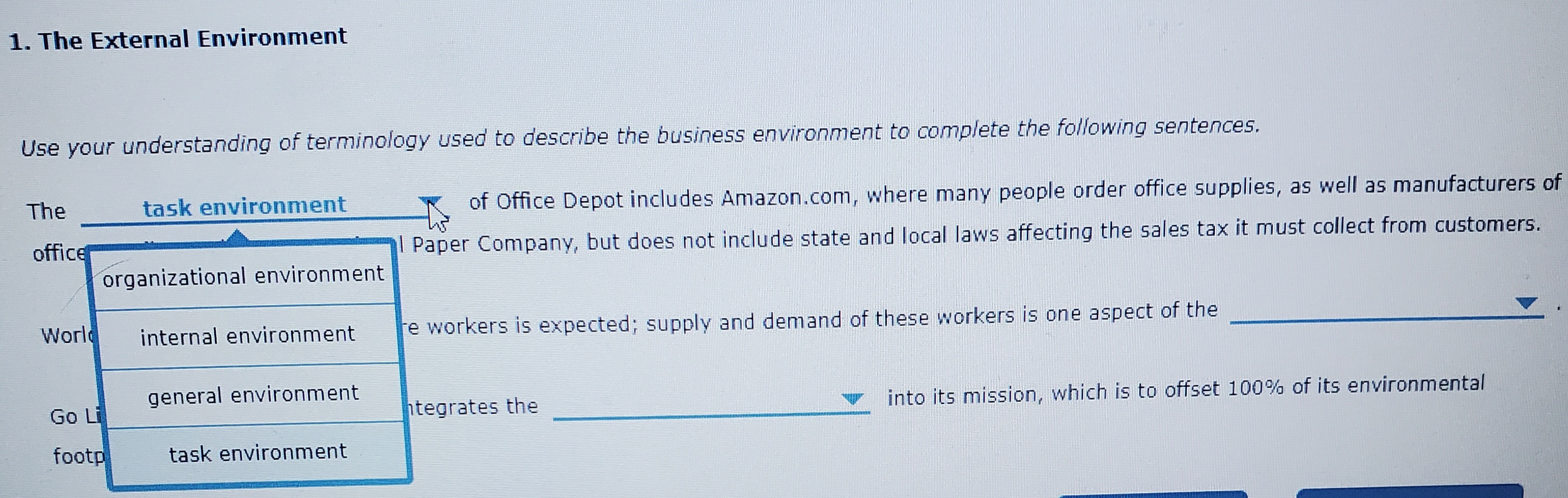 Solved The External EnvironmentUse your understanding of | Chegg.com