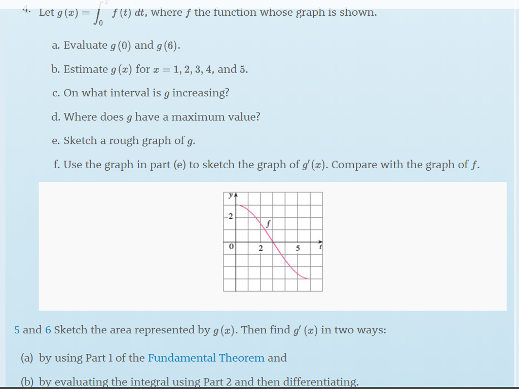 Solved Let g (x)-, 'h f (t) dt, where f the tunction whose | Chegg.com