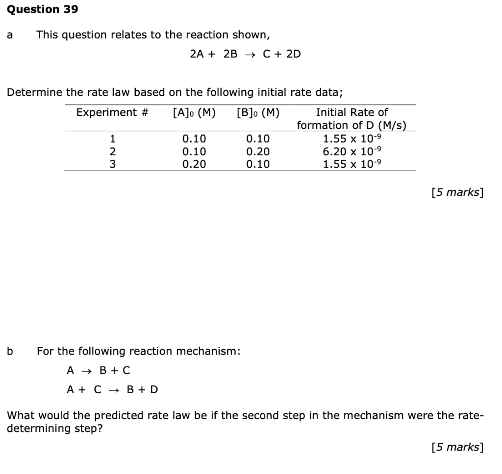 Solved Question 39 a This question relates to the reaction | Chegg.com