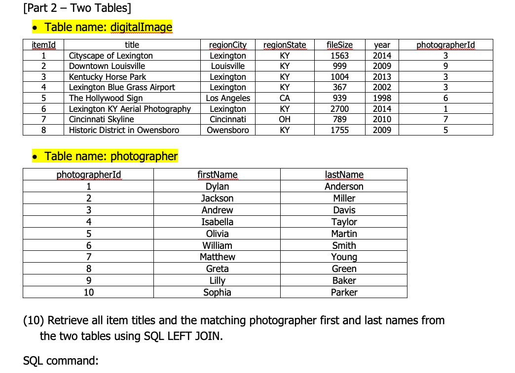Solved (e) Run SQL query/queries on table | Chegg.com