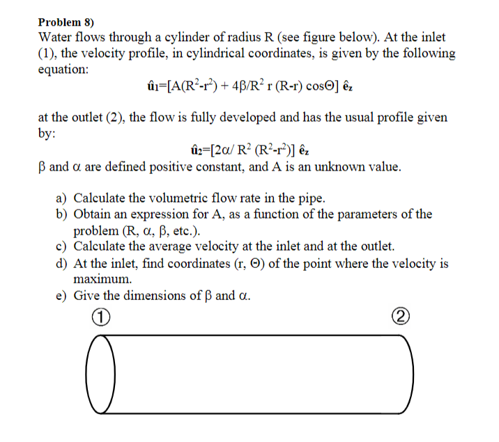 Solved Problem 8) Water flows through a cylinder of radius R | Chegg.com