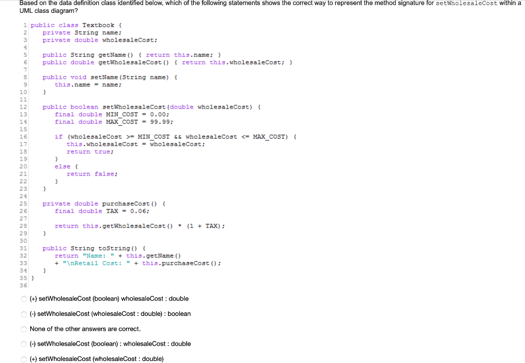 Solved Based on the data definition class identified below, | Chegg.com