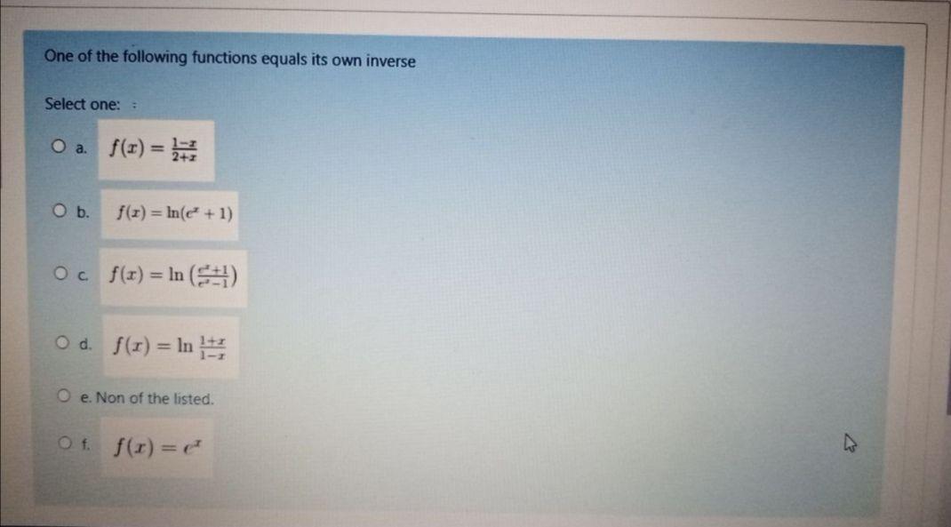 Solved One of the following functions equals its own inverse | Chegg.com