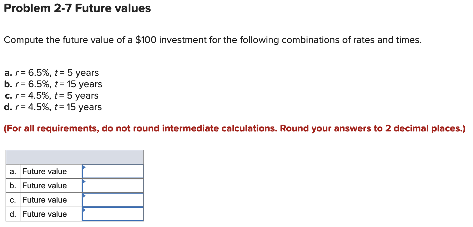 Solved Problem 2-7 Future values Compute the future value of | Chegg.com