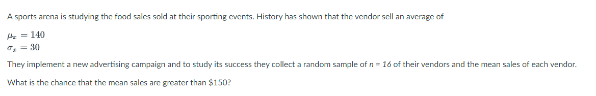Solved A sports arena is studying the food sales sold at | Chegg.com