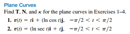 Solved Plane Curves Find T,N, and κ for the plane curves in | Chegg.com