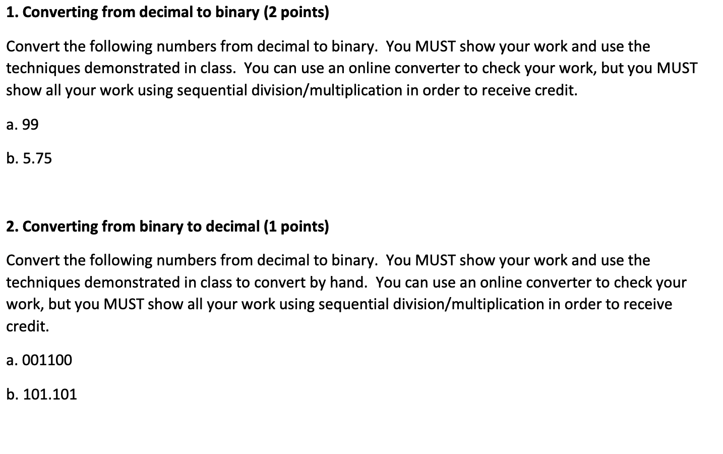 Solved 1. Converting from decimal to binary (2 points) | Chegg.com