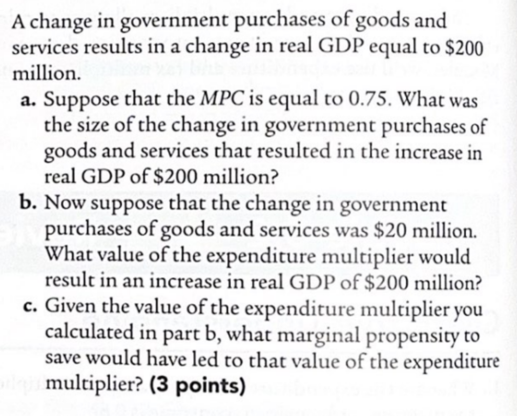 Solved A change in government purchases of goods and | Chegg.com