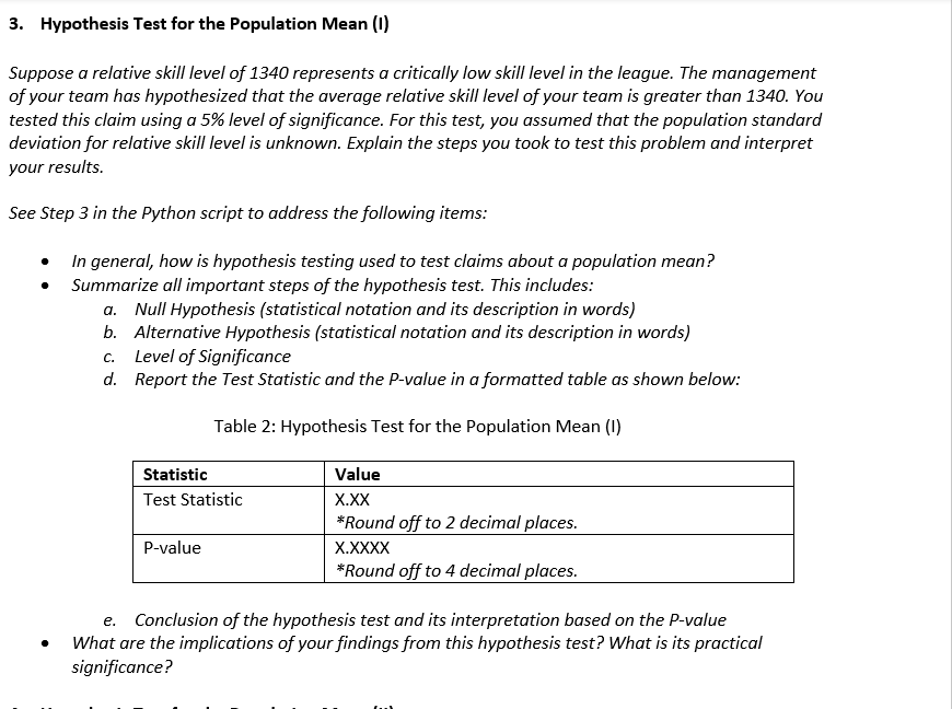 Solved Step 3: Hypothesis Test for the Population Mean (I) A | Chegg.com