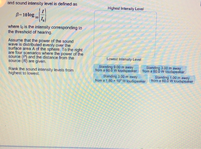 Solved and sound intensity level is defined as Highest | Chegg.com