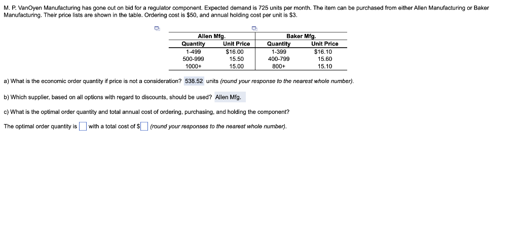 Solved a) What is the economic order quantity if price is | Chegg.com