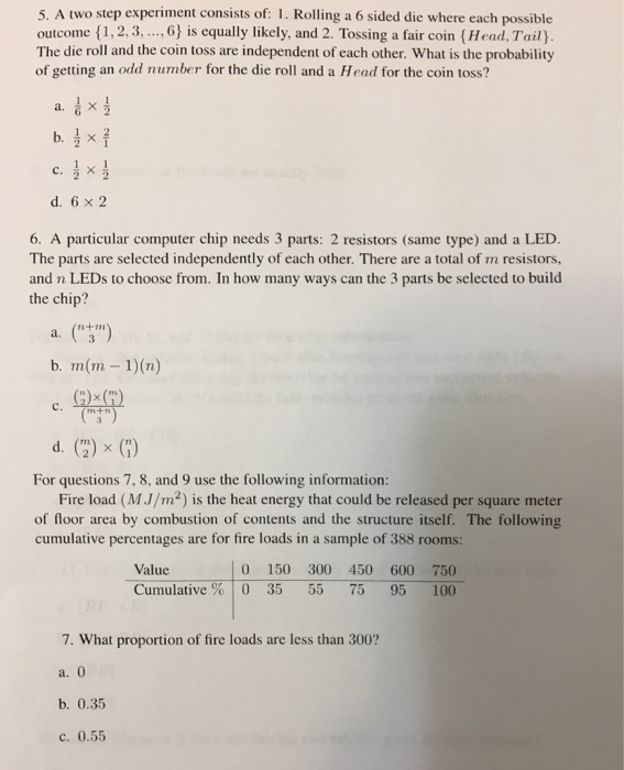 Solved 5. A two step experiment consists of: I. Ro ng a 6 | Chegg.com