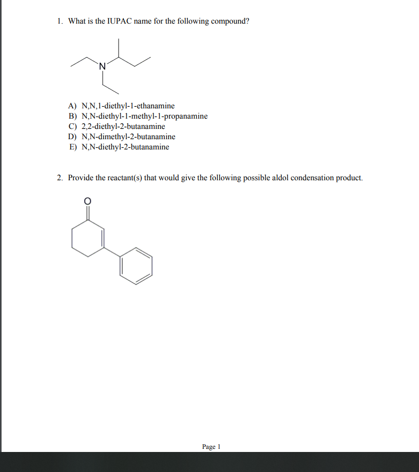 Solved 1. What is the IUPAC name for the following compound? | Chegg.com