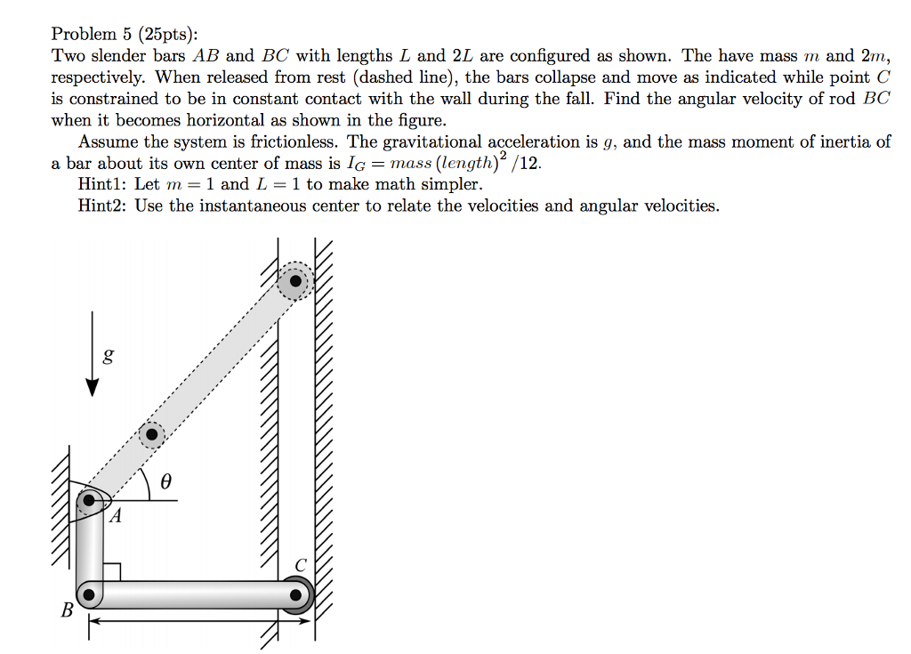 Solved Problem 5 (25pts): Two slender bars AB and BC with | Chegg.com