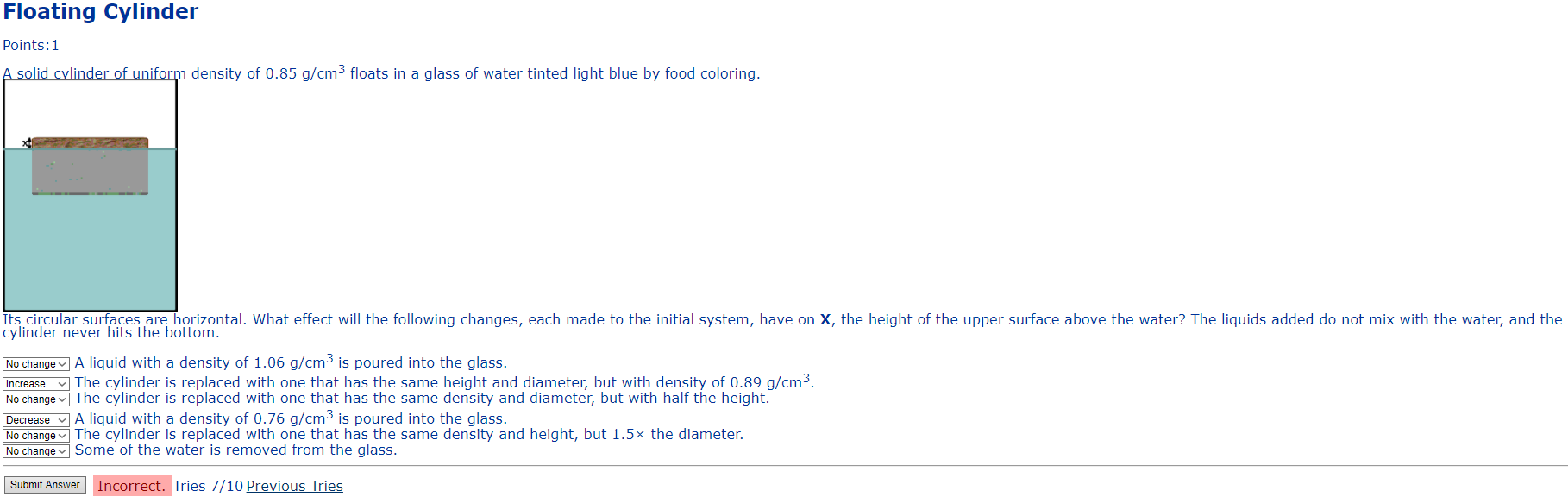 Solved Floating Cylinder Points: 1 A solid cylinder of | Chegg.com