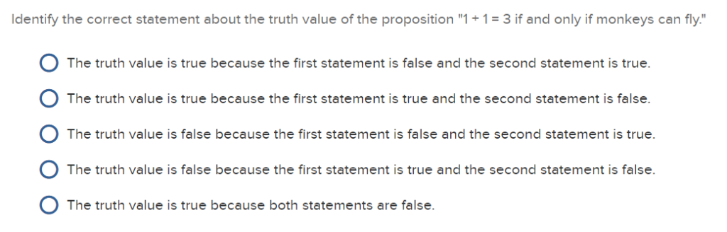 Solved ldentify the correct statement about the truth value | Chegg.com Solved ldentify the correct statement about the truth value | Chegg.com