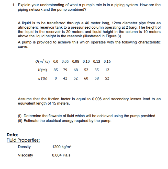 Solved 1. Explain your understanding of what a pump's role | Chegg.com