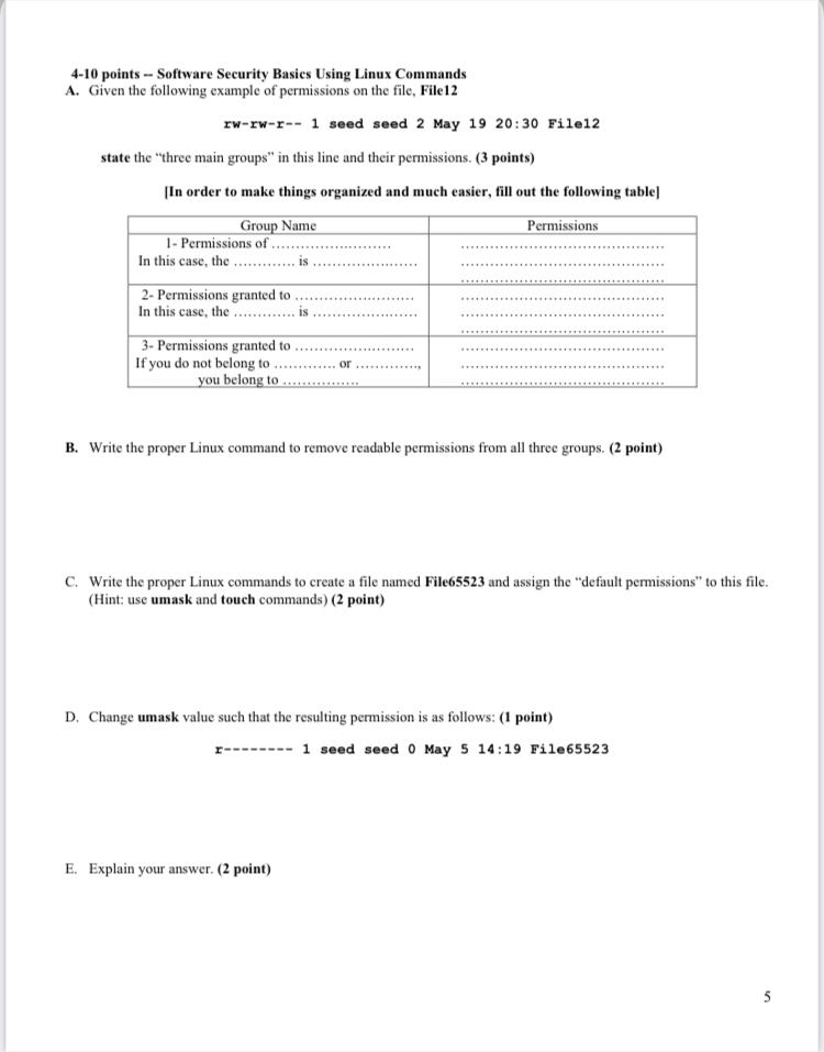 Solved 4-10 points -- Software Security Basics Using Linux | Chegg.com
