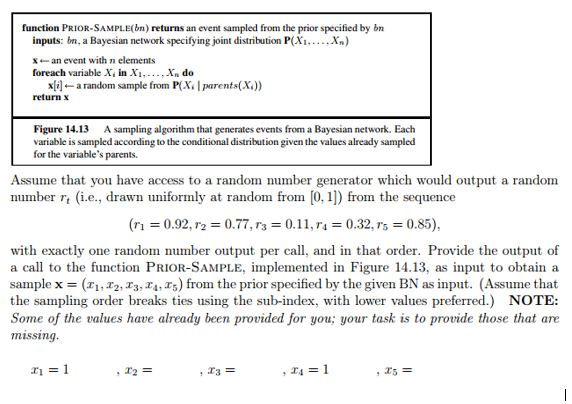 function PRIOR-SAMPLE(bn) returns an event sampled | Chegg.com