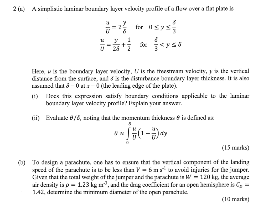 Solved 2 (a) A simplistic laminar boundary layer velocity | Chegg.com