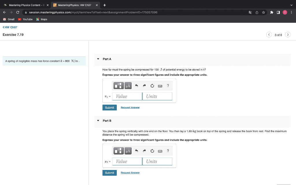 Solved A spring of negligible mass has torce constant k=800 | Chegg.com