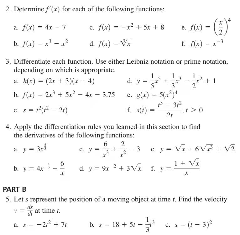Solved 2. Determine f'(x) for each of the following | Chegg.com