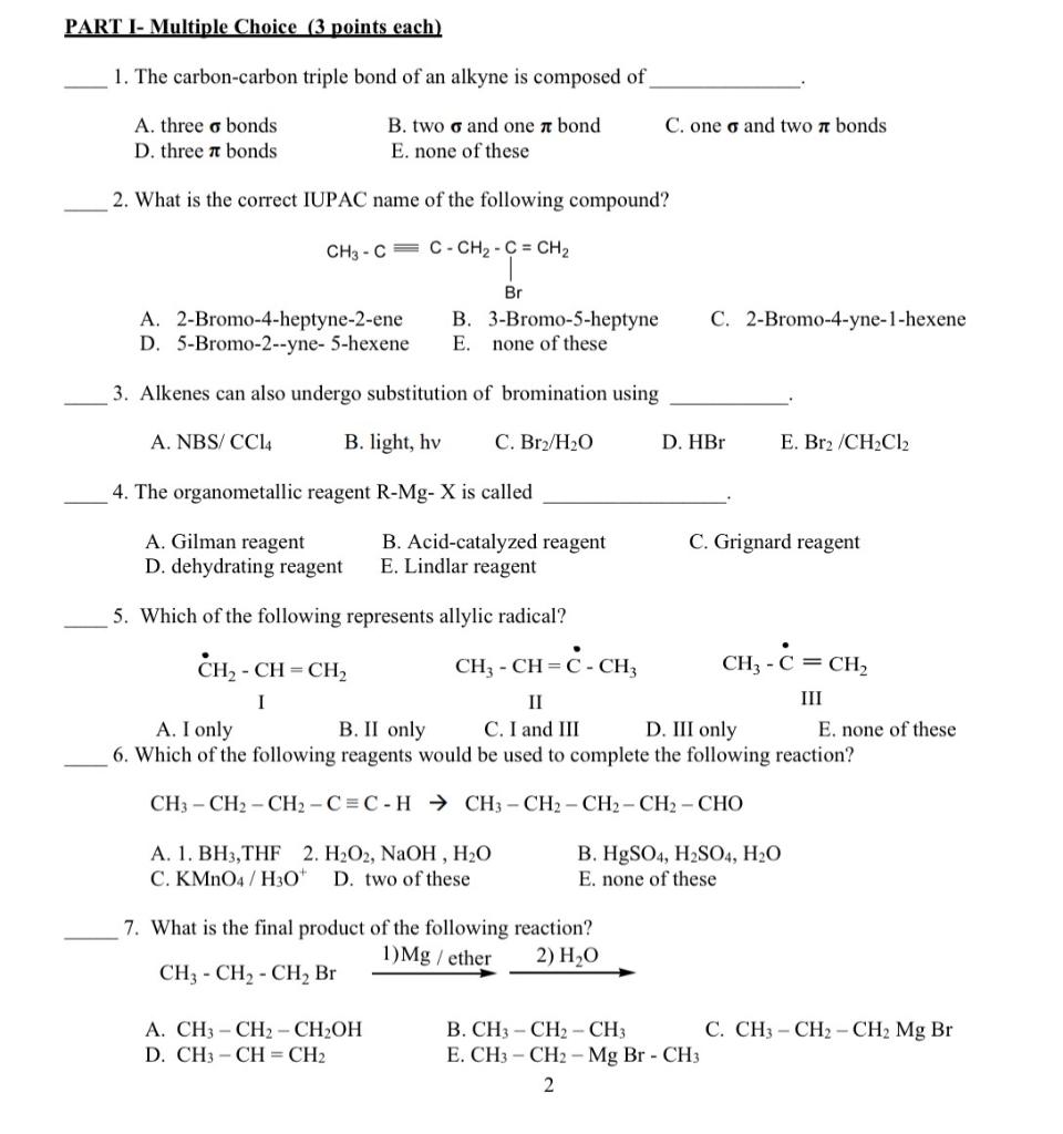 Solved PART 1- Multiple Choice (3 points each) 1. The | Chegg.com