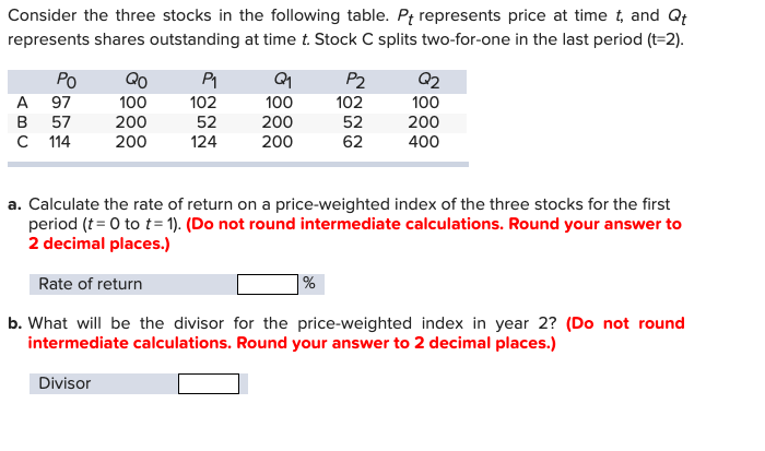 Solved Consider the three stocks in the following table. Pt | Chegg.com