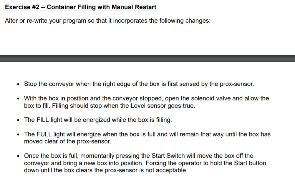 Exercise #2 -- Container Filling with Manual Restart | Chegg.com