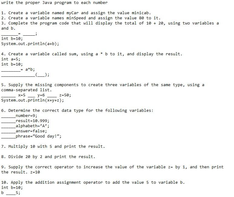 Solved write the proper Java program to each number 1. | Chegg.com