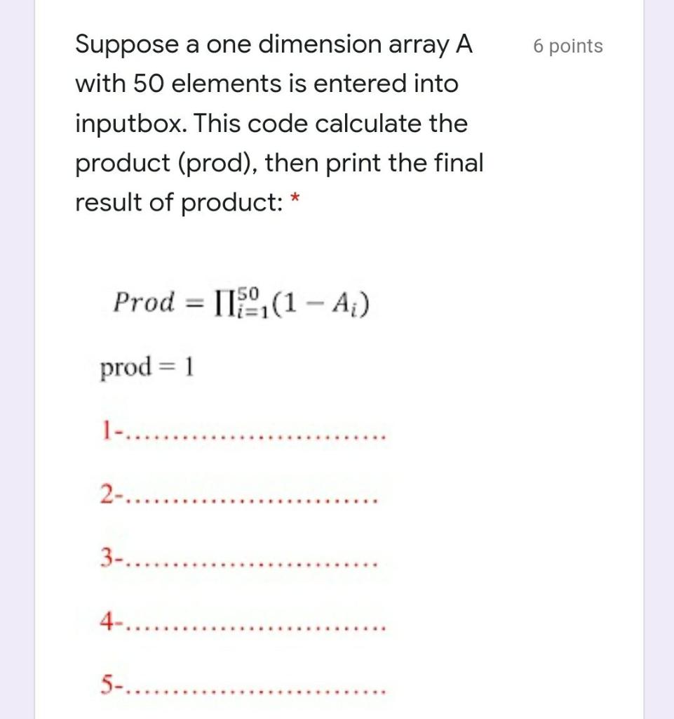 Solved 6 points Suppose a one dimension array A with 50 | Chegg.com