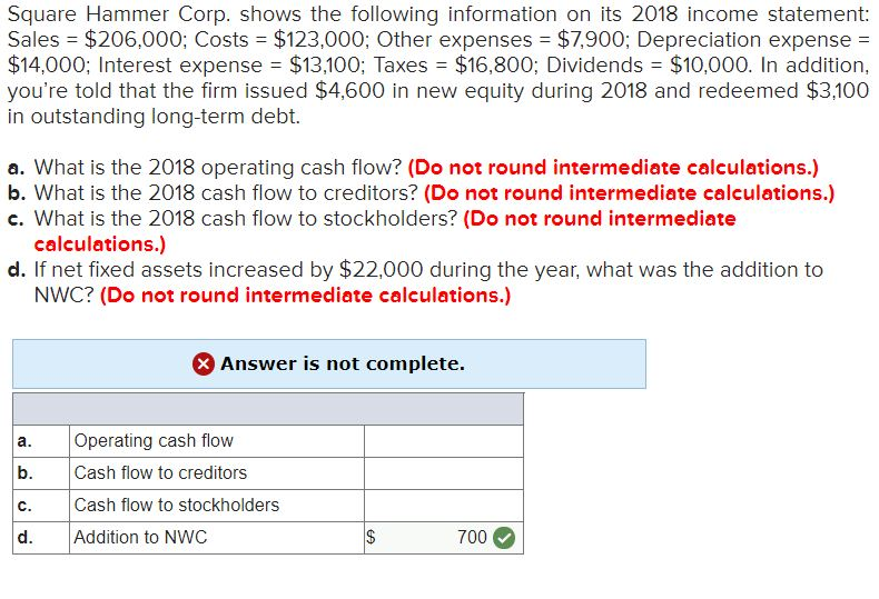 Solved Square Hammer Corp. shows the following information | Chegg.com
