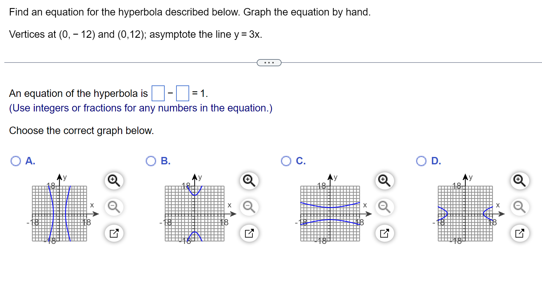 Solved Find an equation for the hyperbola described below. | Chegg.com
