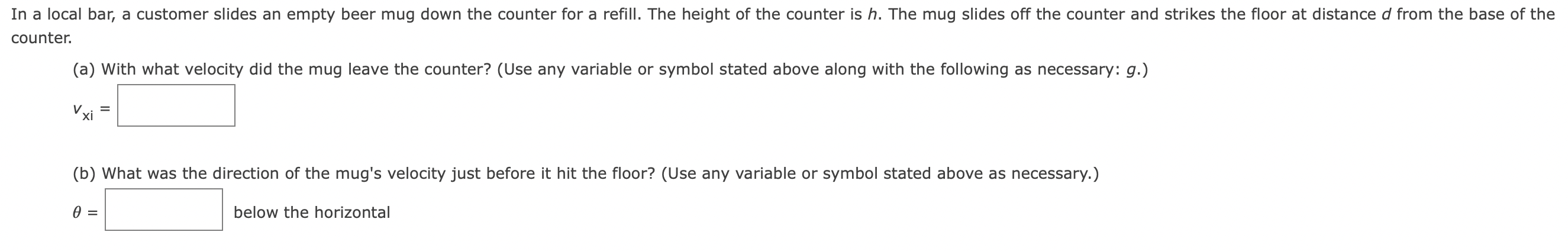 Solved counter.(a) ﻿With what velocity did the mug leave the | Chegg.com
