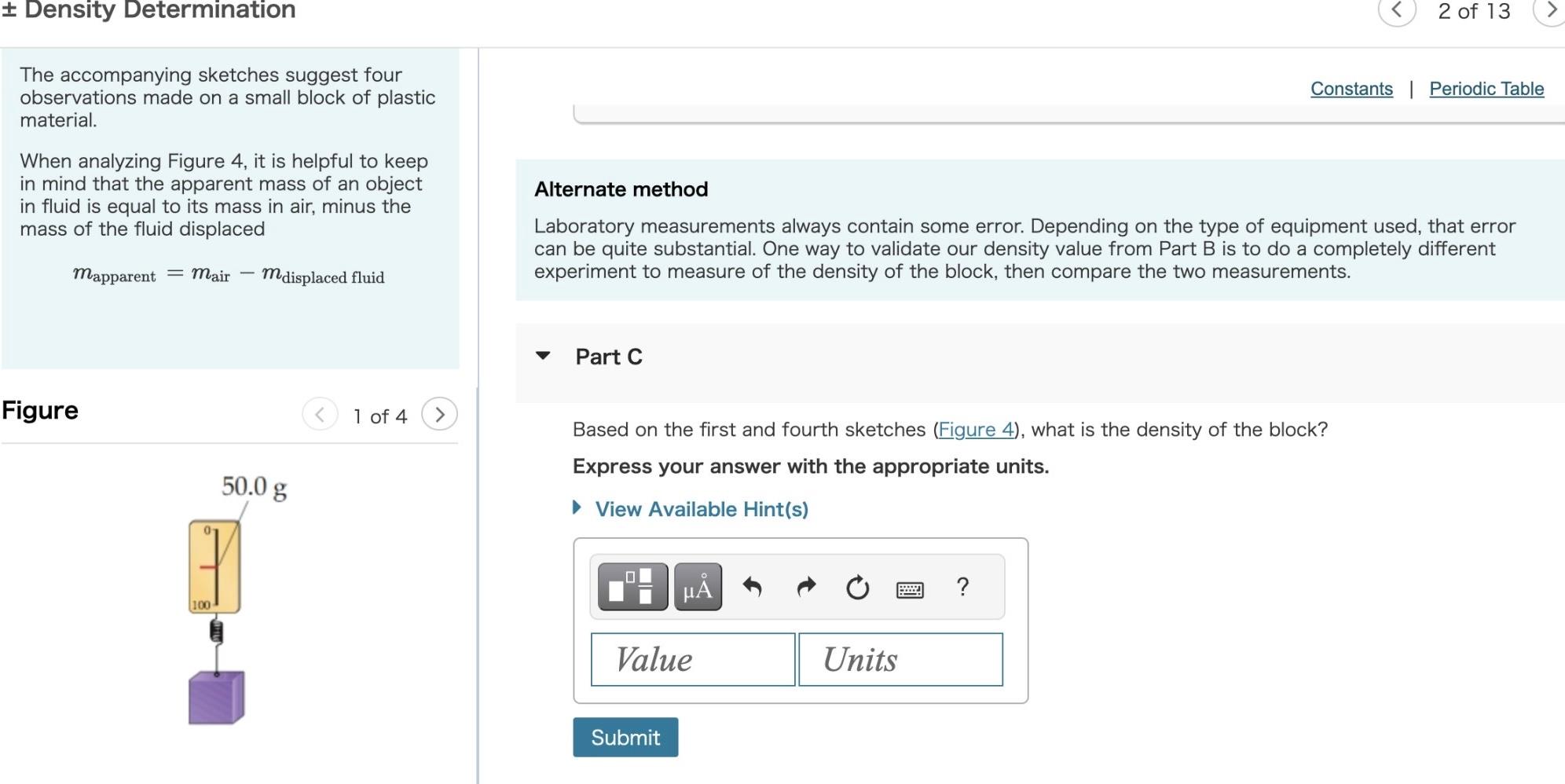 Solved ± Density Determination 2 of 13 The accompanying | Chegg.com