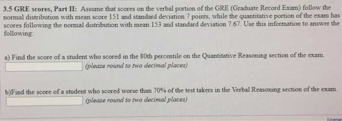 Solved 3.5 GRE scores, Part II: Assume that scores on the | Chegg.com