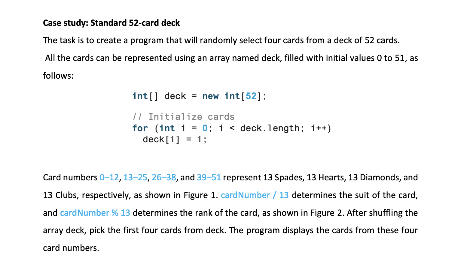 Solved Figure 152 cards are stored in an array named deck. | Chegg.com