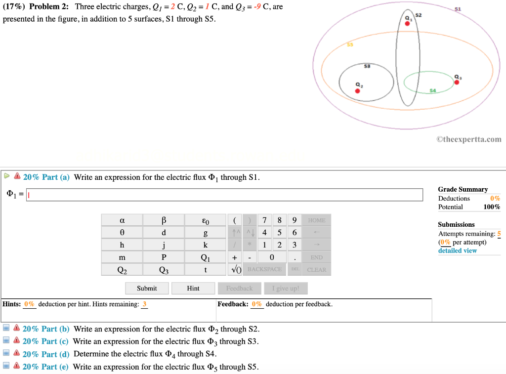 Solved: (17%) Problem 2: Three Electric Charges, Q, = 2 C,... | Chegg.com